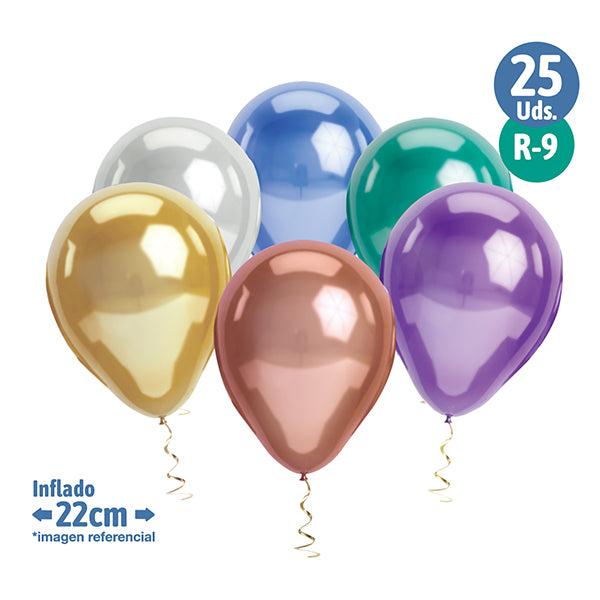 Globo R9 M.G. Cromado Colores 25 Unidades – FIESTA EXPRESS