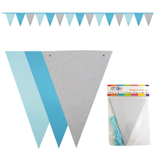 BANDERIN GLITER PLATEADO 15 UNIDADES – FIESTA EXPRESS